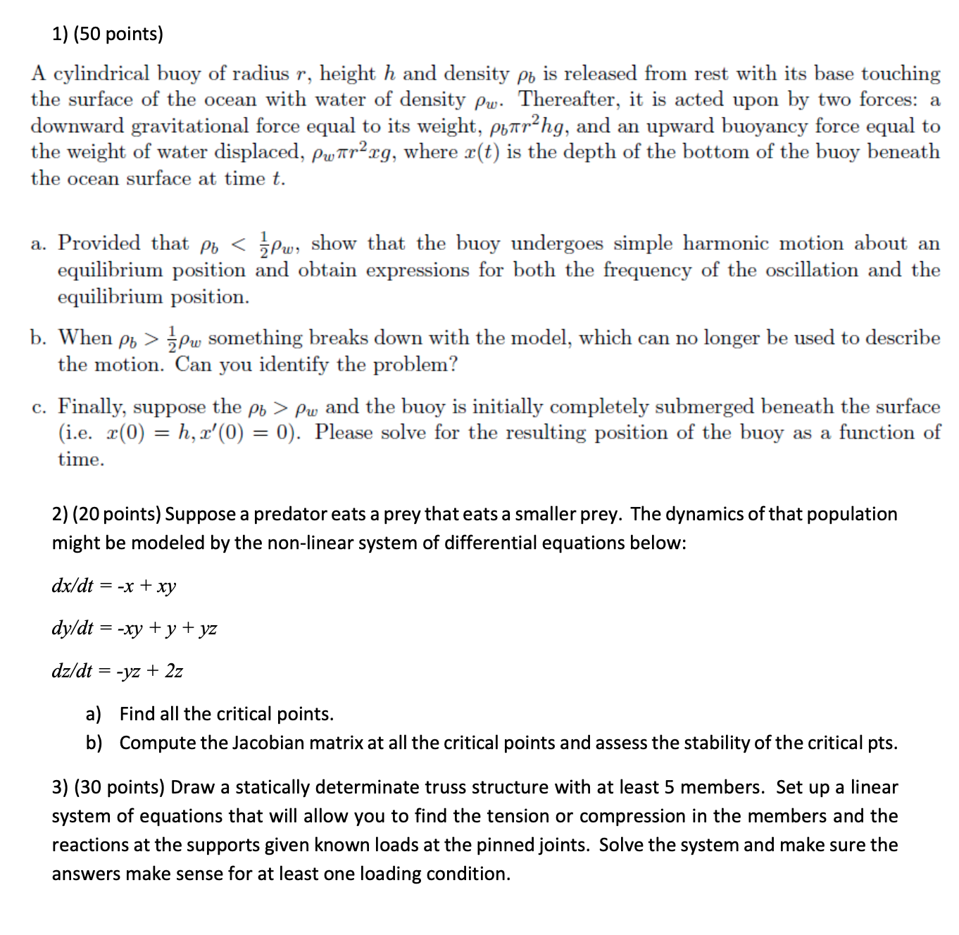 Solved A cylindrical buoy of radius r, height h and density | Chegg.com