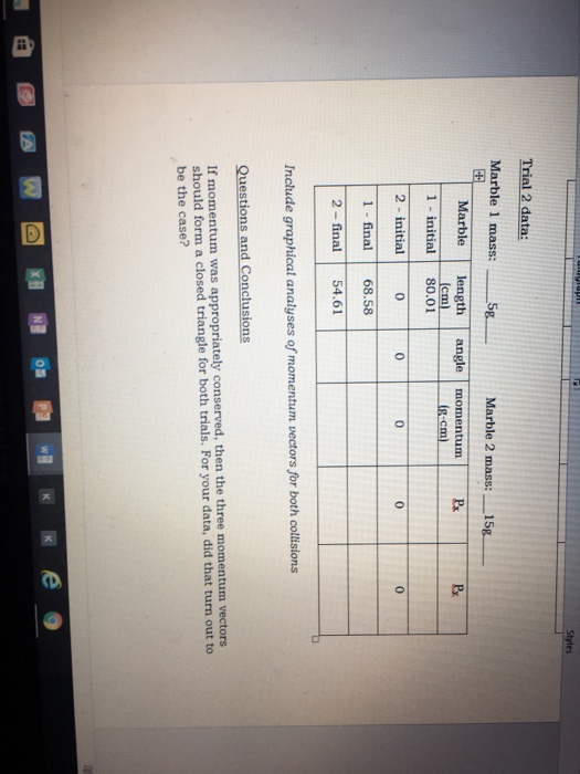 Report Sheet COLLISIONS IN Two DIMENSIONS Trial data: | Chegg.com