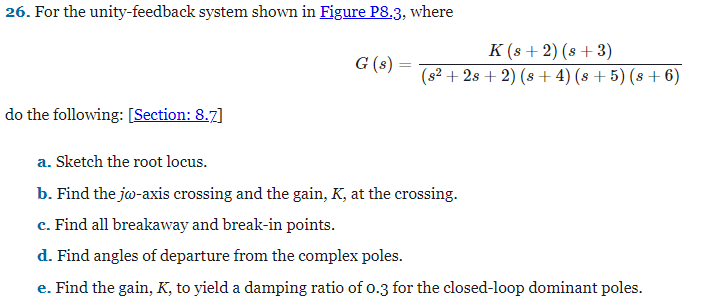 Solved 26. For the unity-feedback system shown in Figure | Chegg.com
