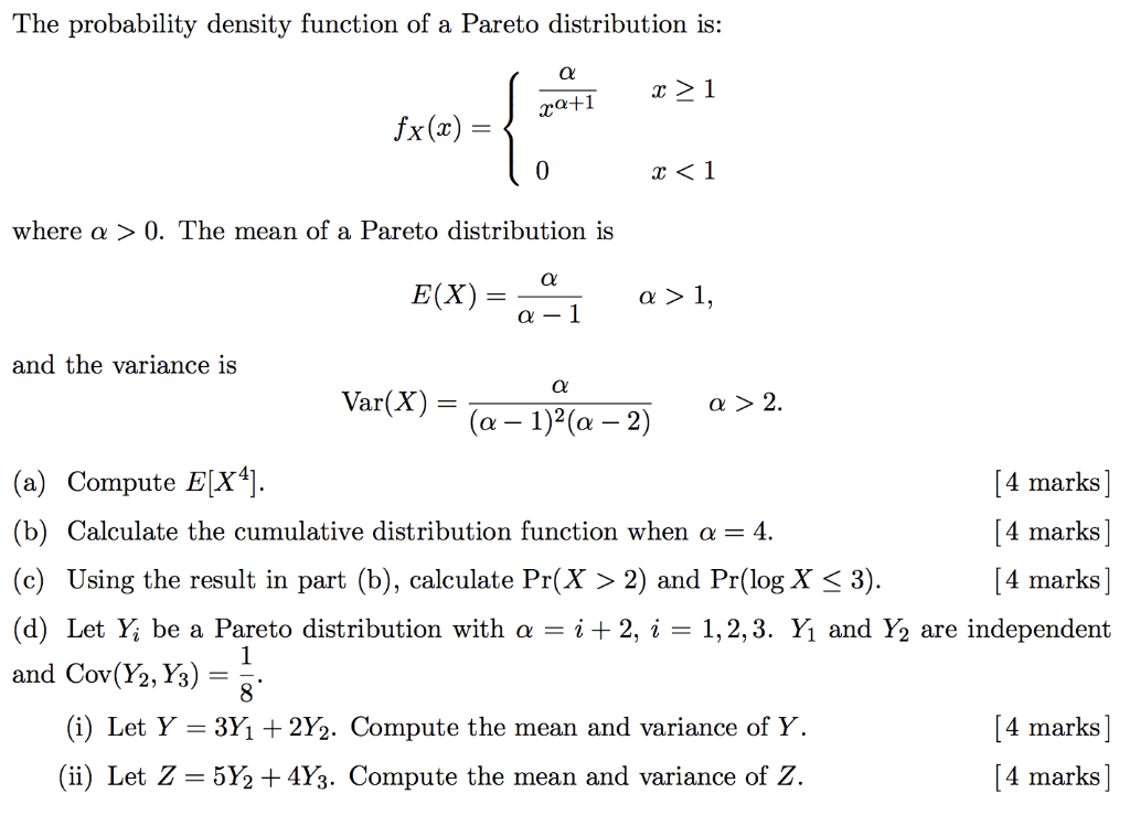 Solved The probability density function of a Pareto | Chegg.com