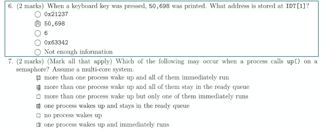 Solved Operating systems Questions 6 & 7 are not correct. | Chegg.com