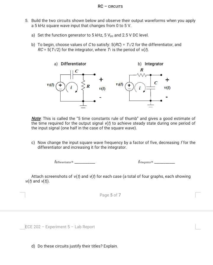 RC- CIRCUITS 5. Build the two circuits shown below | Chegg.com