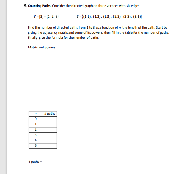 Solved 5. Counting Paths. Consider the directed graph on | Chegg.com
