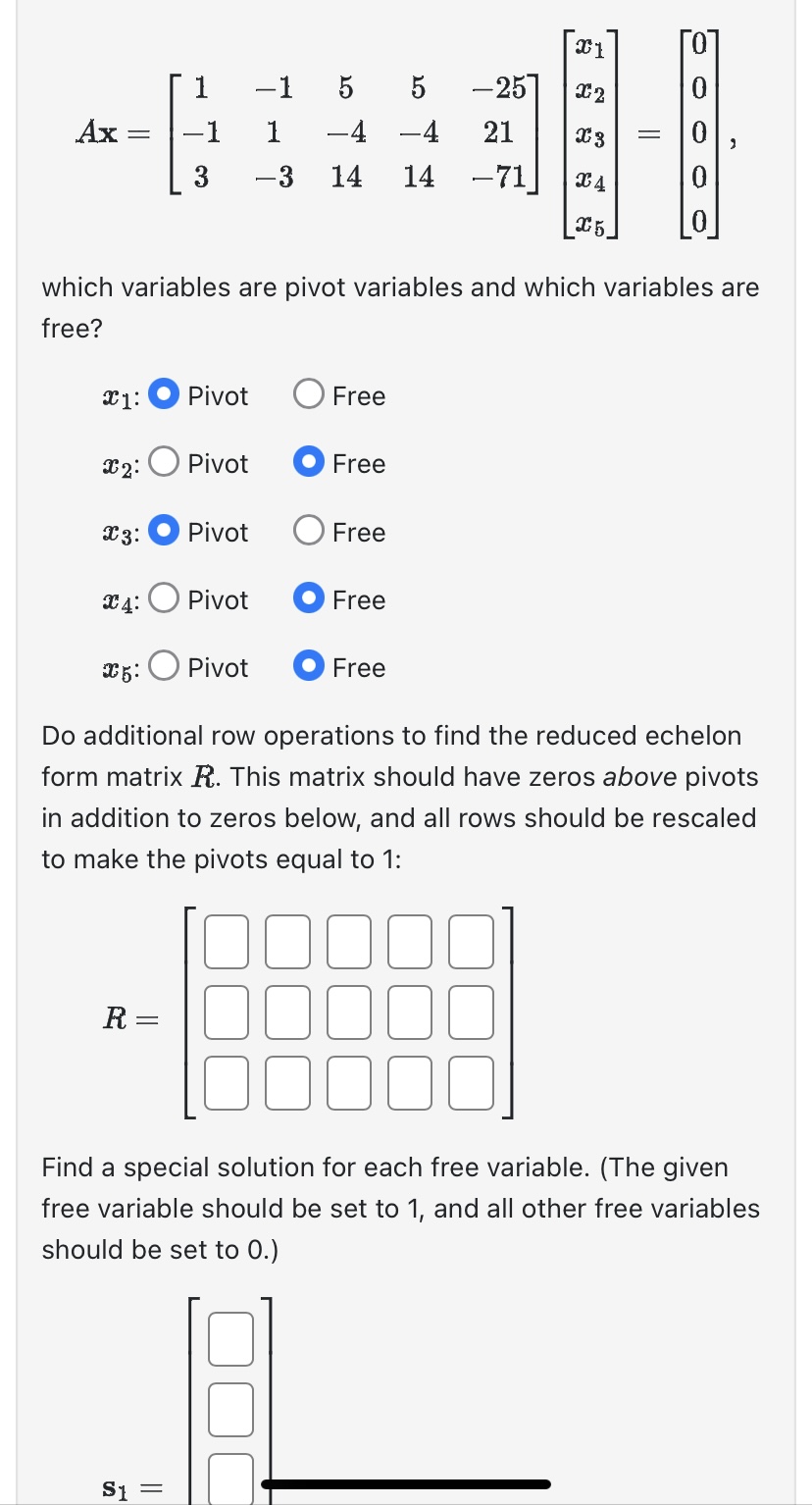 Solved Find a special solution for each free variable. (The | Chegg.com