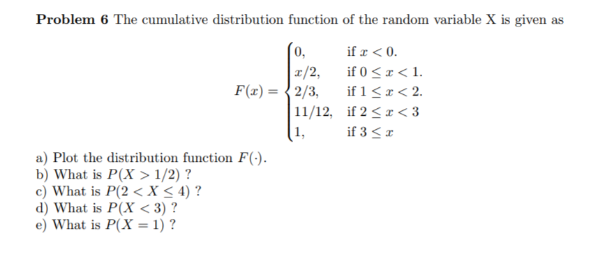 Solved Problem 6 The cumulative distribution function of the | Chegg.com
