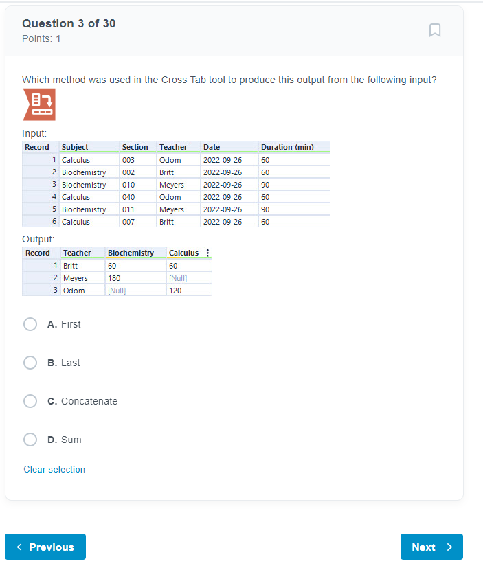 Solved Having applied a Cross tab tool, which tool will then | Chegg.com