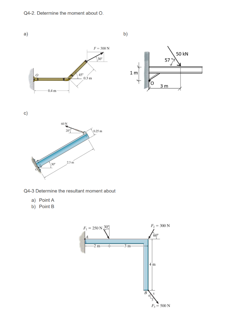 Solved Q4-2. Determine the moment about O. a) b) c.) Q4-3 | Chegg.com