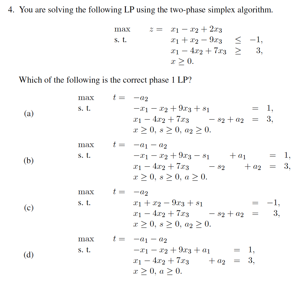 Solved 4. You are solving the following LP using the | Chegg.com