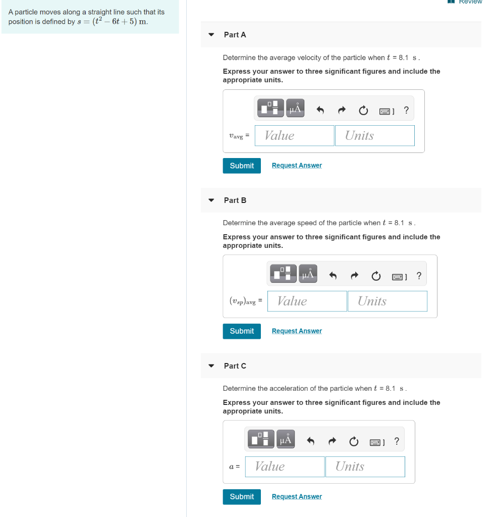 Solved Review A particle moves along a straight line such | Chegg.com