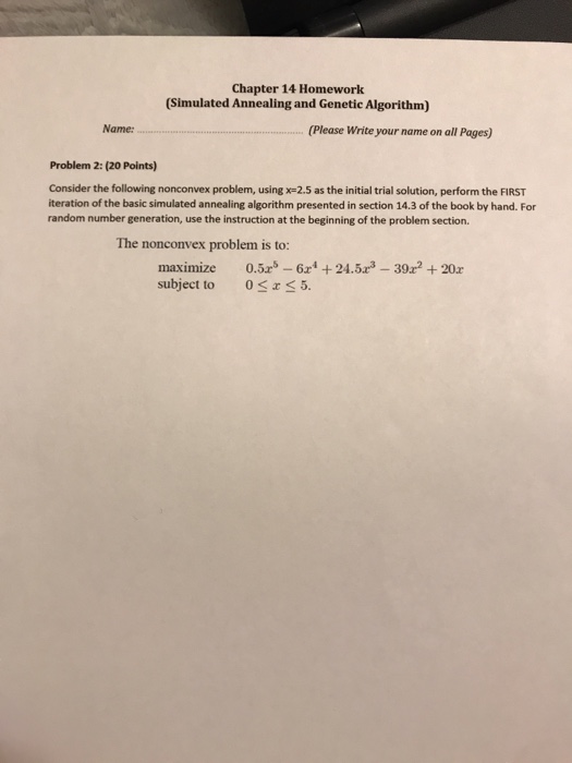 Chapter 14 Homework (Simulated Annealing and Genetic | Chegg.com