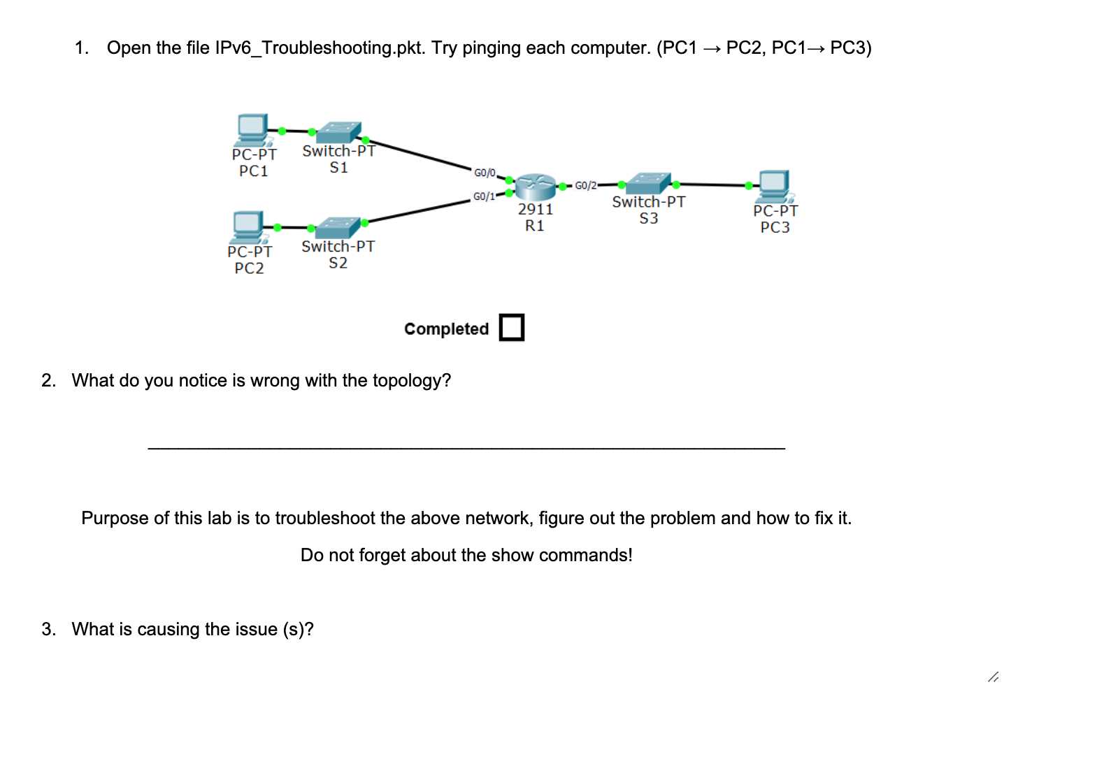 Solved 1. Open the file IPv6_Troubleshooting.pkt. Try | Chegg.com
