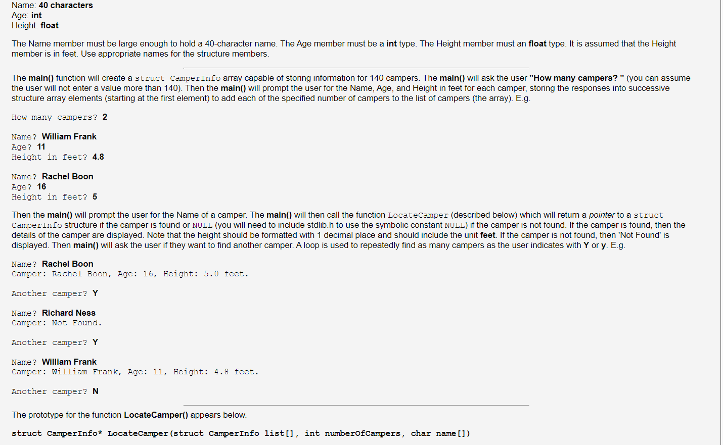 Solved Age: int Height: float The Name member must be large | Chegg.com