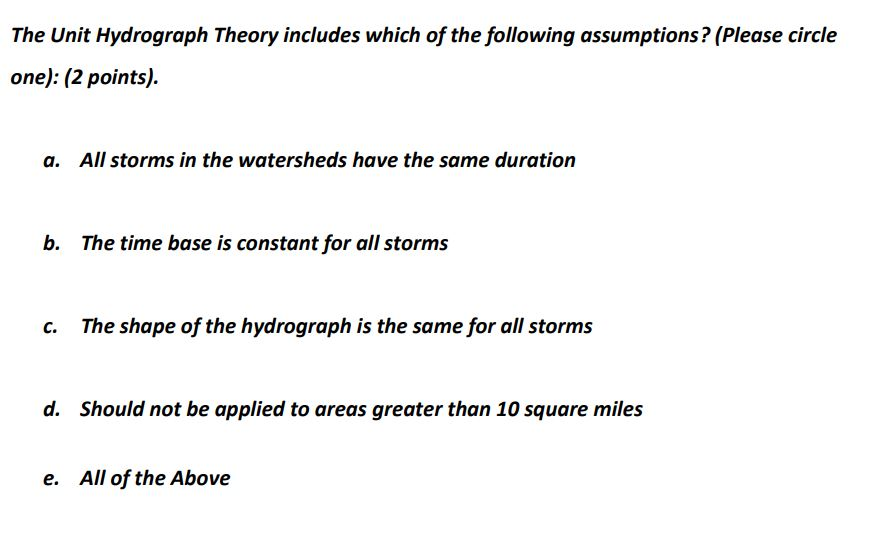 Solved The Unit Hydrograph Theory includes which of the | Chegg.com