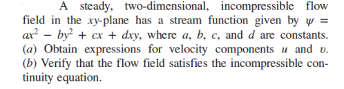 Solved A steady, two-dimensional, incompressible flow field | Chegg.com