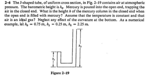 Solved 2-6 The J-shaped tube, of uniform cross section, in | Chegg.com
