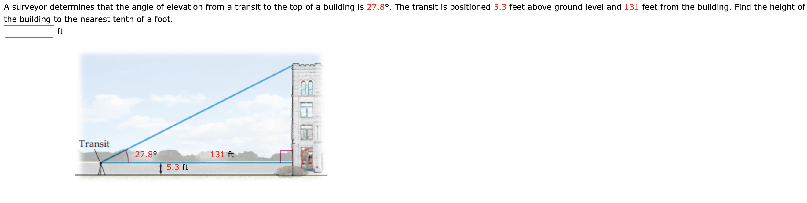 Solved A surveyor determines that the angle of elevation | Chegg.com