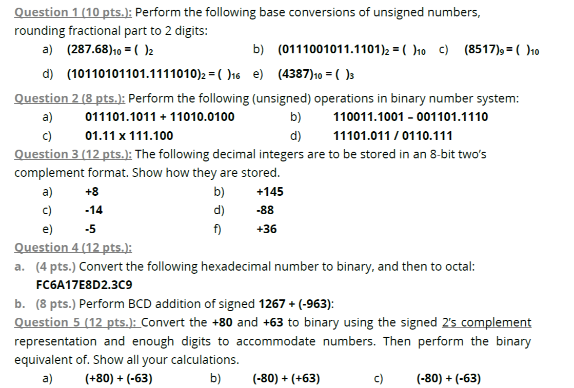Solved Question 1 (10 pts.): Perform the following base | Chegg.com
