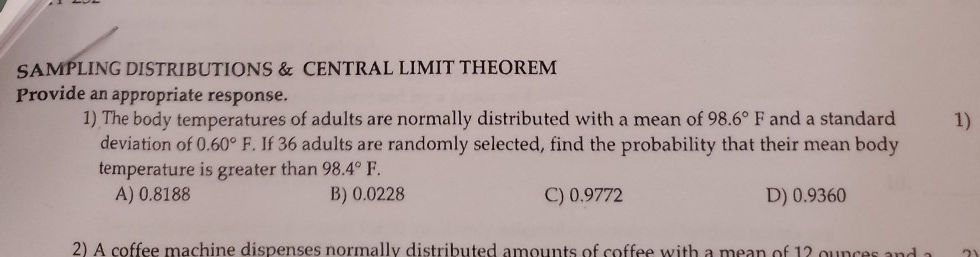 Solved 1 Sampling Distributions And Central Limit Theorem