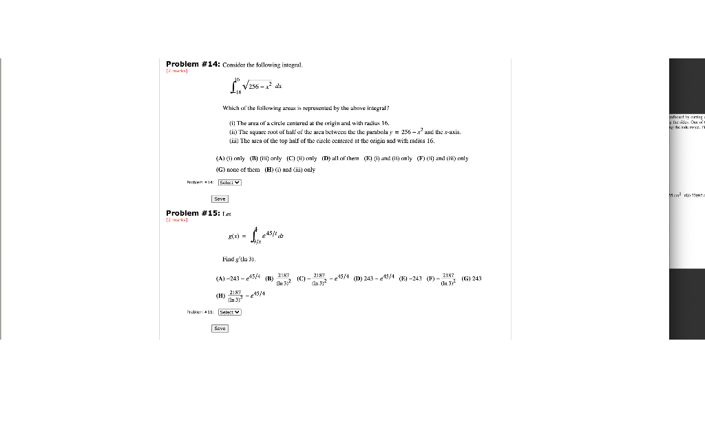 Solved Problem #14: Consider the following integral [2] | Chegg.com
