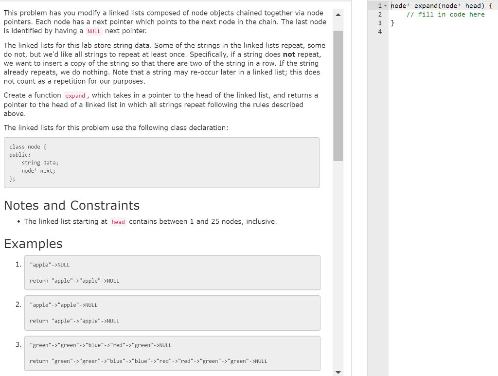 Solved 1 hode expand (node* head) // fill in code here This | Chegg.com