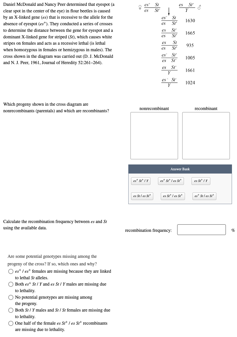 Solved Calculate the recombination frequency between es ﻿and | Chegg.com