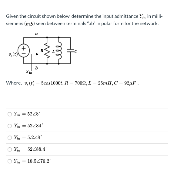 Solved Given the circuit shown below, determine the input | Chegg.com
