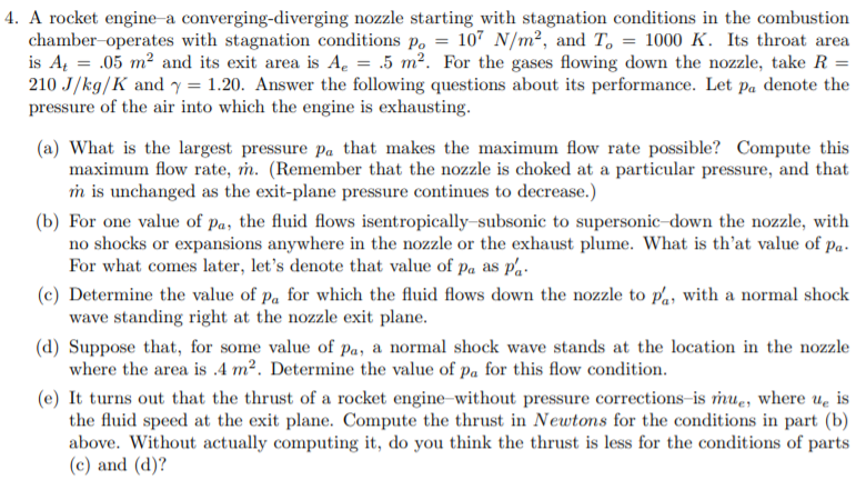 4. A rocket engine-a converging-diverging nozzle | Chegg.com