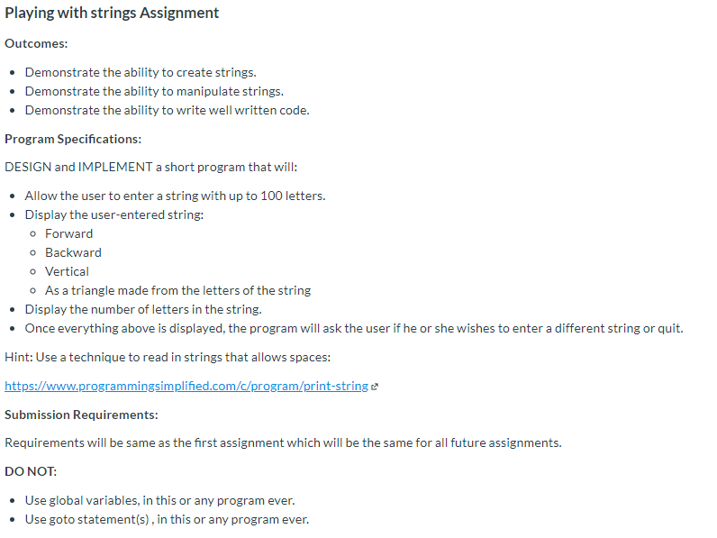 Solved Playing With Strings Assignment Outcomes • 