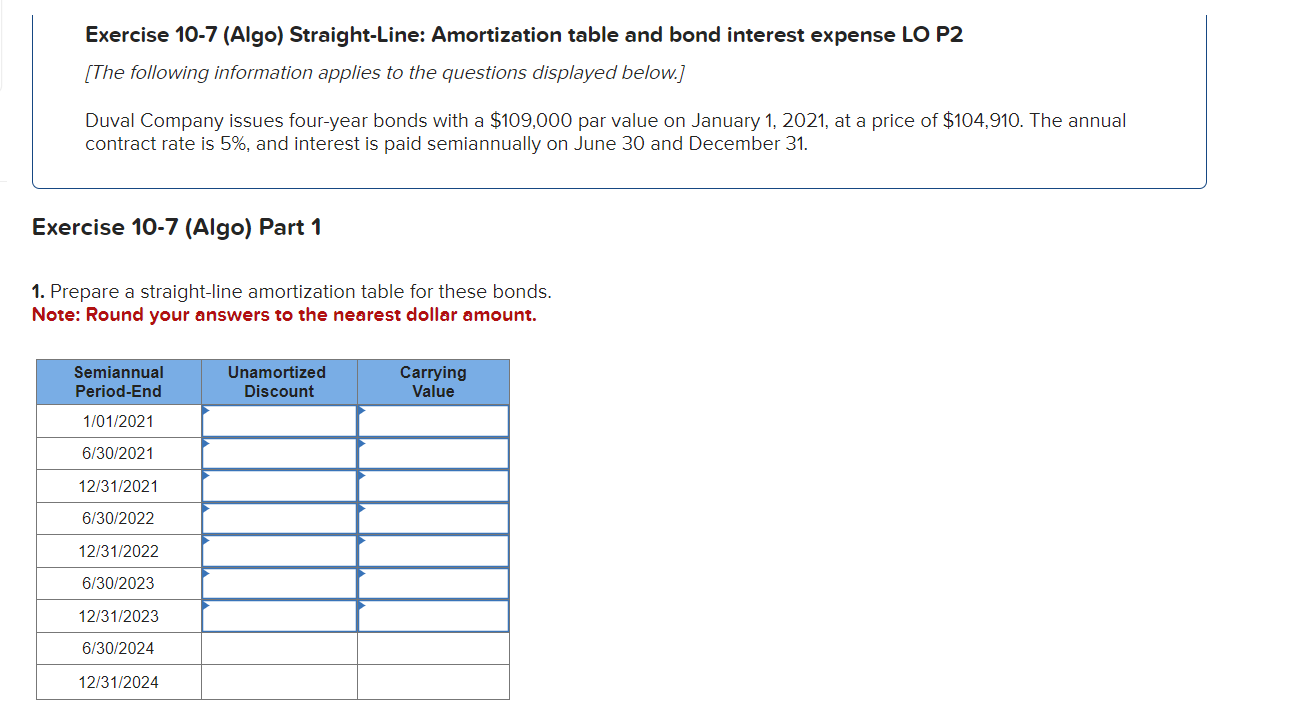 Solved Exercise 10-7 (Algo) Straight-Line: Amortization | Chegg.com