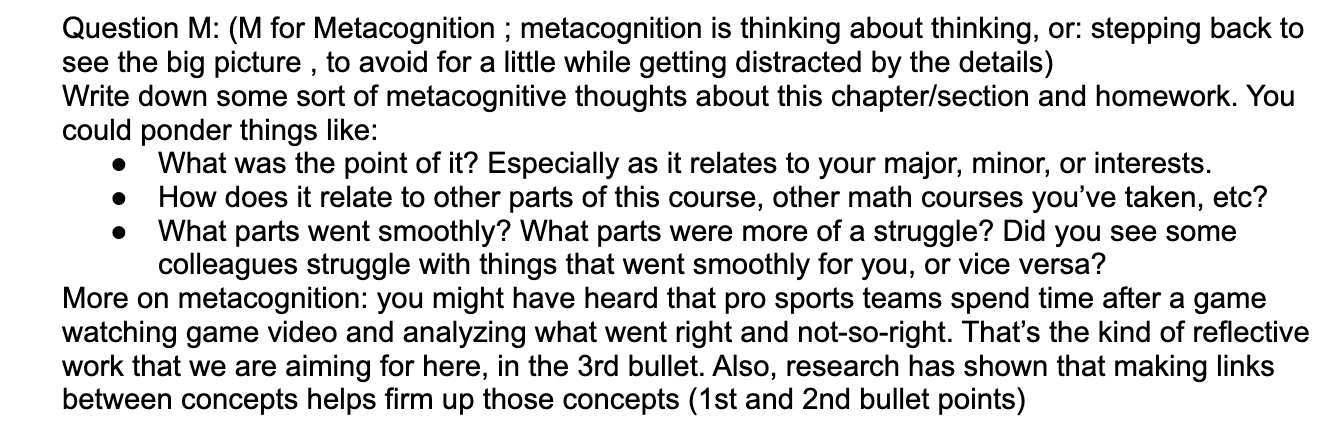 Solved Question M: (M for Metacognition ; metacognition is | Chegg.com