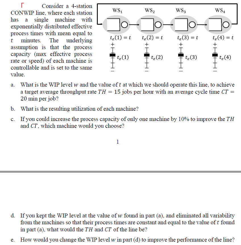 Г Consider a 4-station CONWIP line where each station | Chegg.com