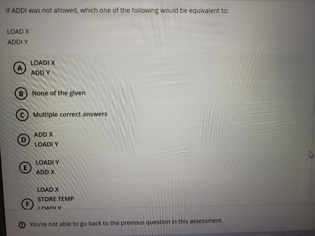 Solved If ADDI was not allowed, which one of the following | Chegg.com