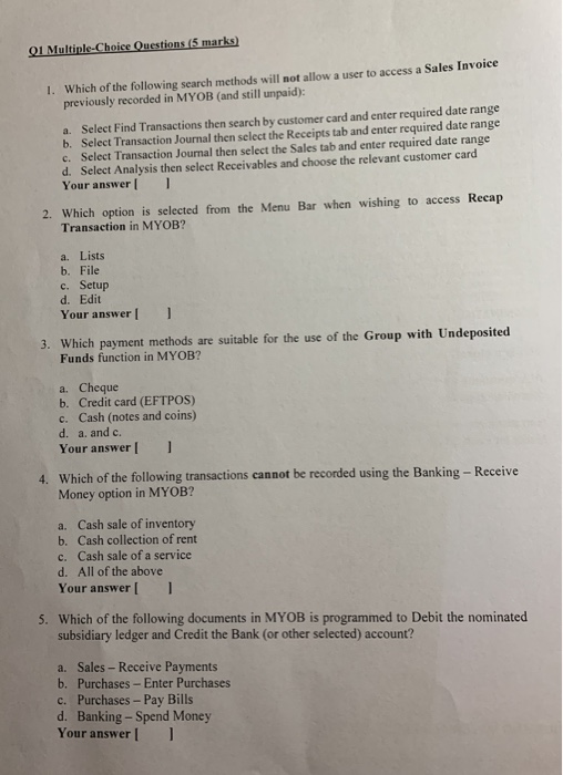 Solved 01 Multiple-Choice Questions (5 marks) I. Which of | Chegg.com