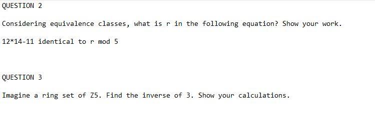 Solved QUESTION 2 Considering equivalence classes, what is r | Chegg.com