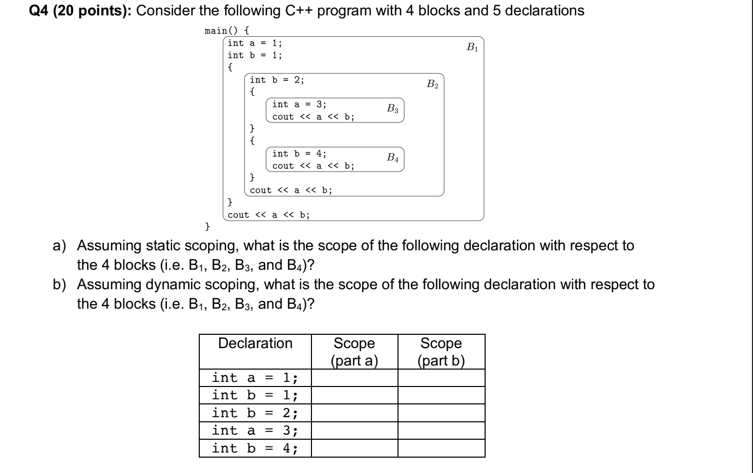 Solved Q4 (20 points): Consider the following C++ program | Chegg.com