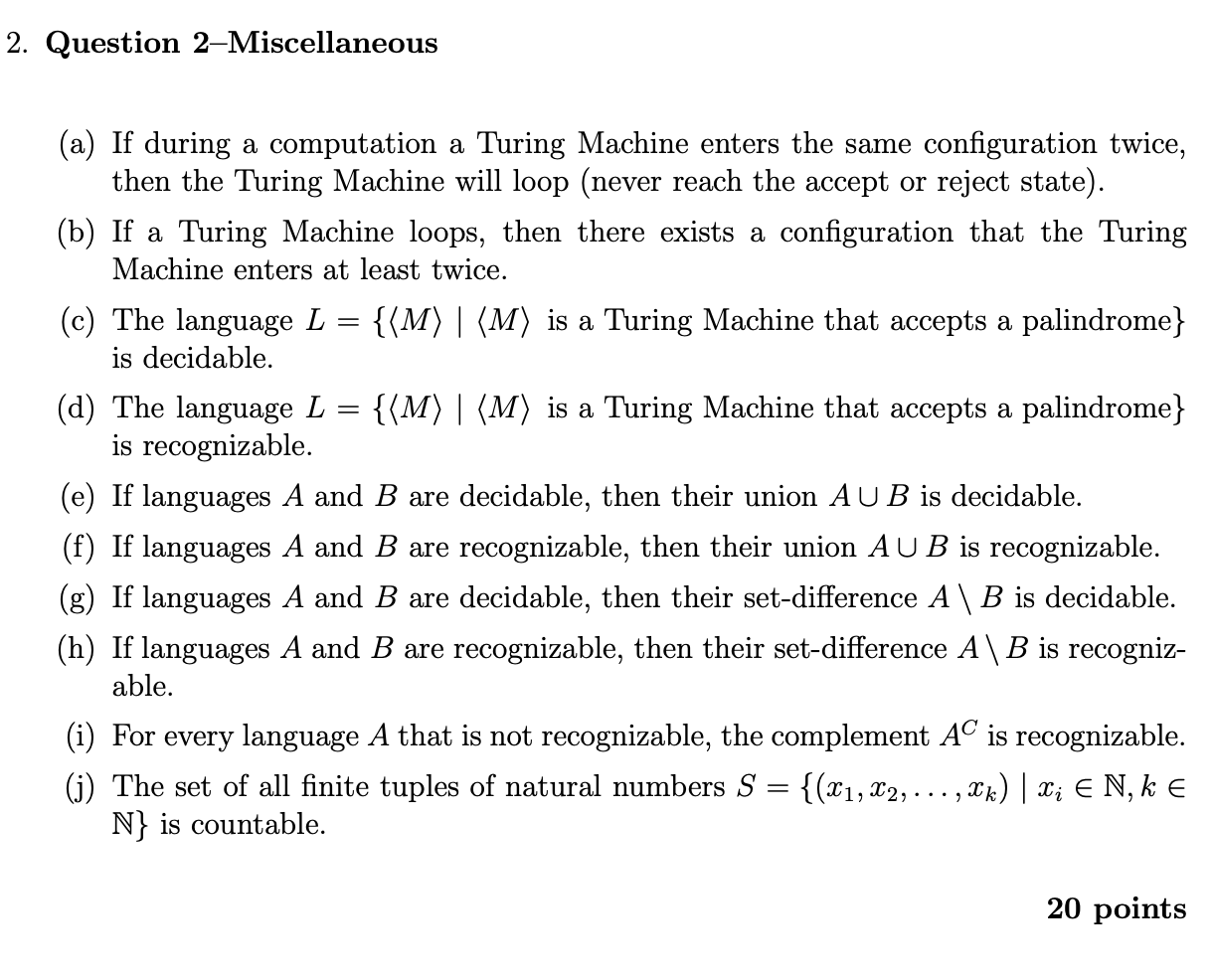 Solved Question 2-Miscellaneous(a) If ﻿during a computation | Chegg.com