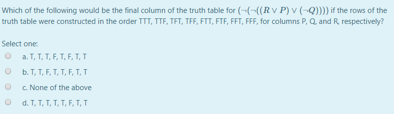 Solved Which of the following would be the final column of | Chegg.com