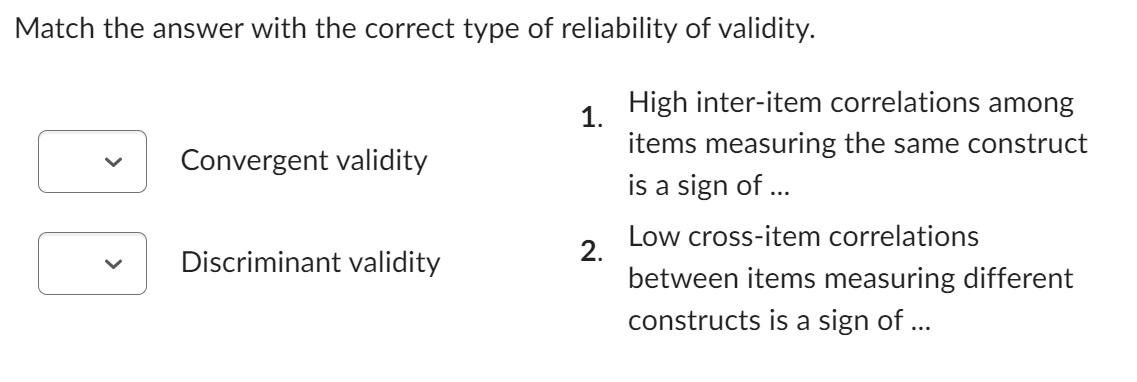 Solved Match the answer with the correct type of reliability | Chegg.com