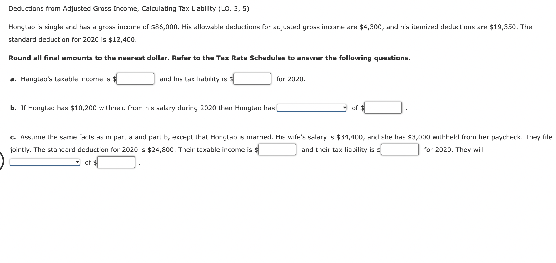 Solved Deductions from Adjusted Gross Income, Calculating | Chegg.com