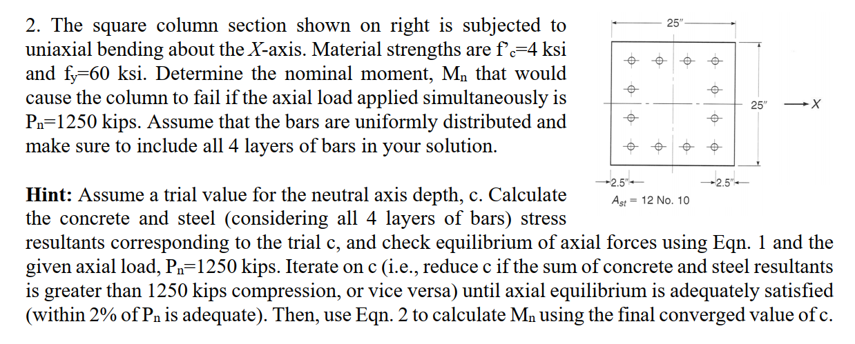 Solved 2. The square column section shown on right is | Chegg.com