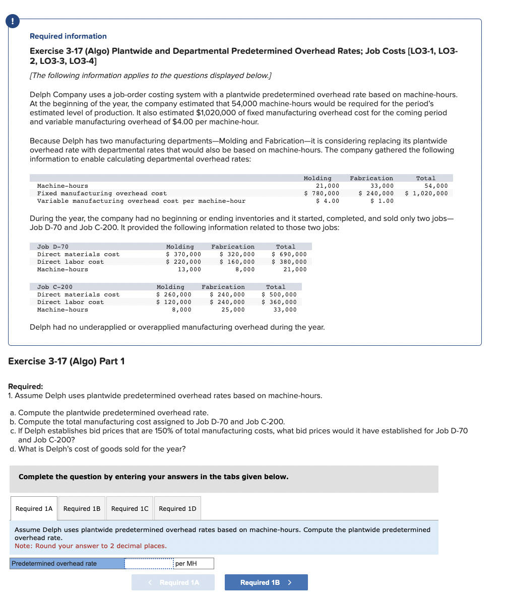 Solved Required information Exercise 3-17 (Algo) Plantwide | Chegg.com