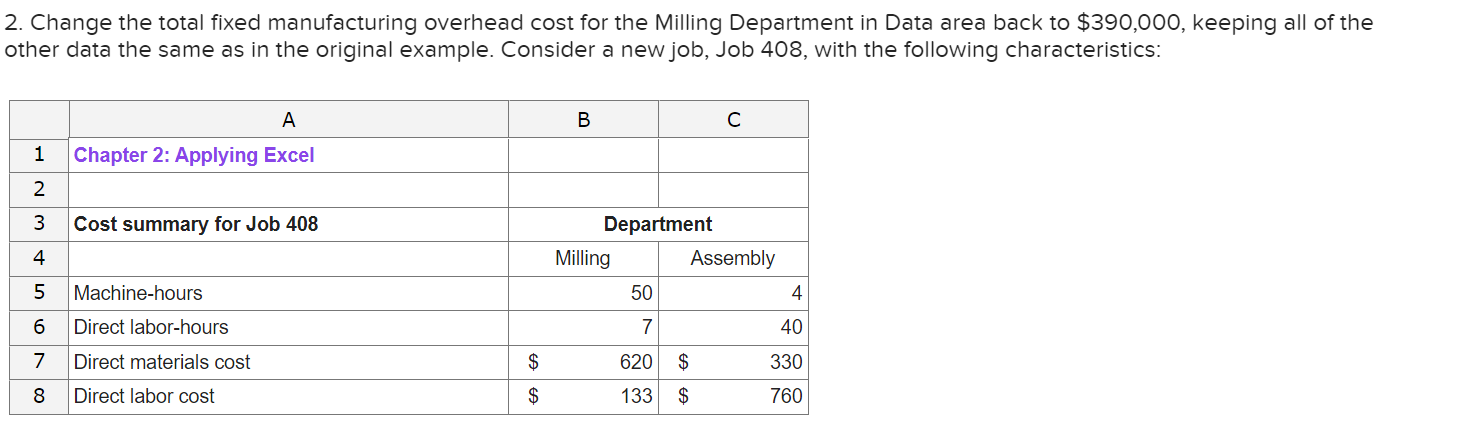Solved 2. Change the total fixed manufacturing overhead cost | Chegg.com