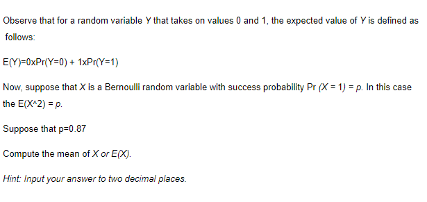 Solved Observe that for a random variable Y that takes on | Chegg.com