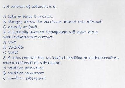 Solved 1. A centract of adhesion is a: A take or leave it | Chegg.com