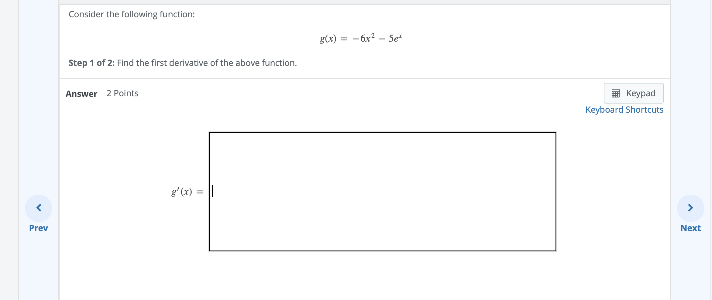 Solved Consider the following function: g(x) - 6x2 – 5ex | Chegg.com