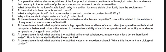 Solved 5. Compare the relative electronegativities of the | Chegg.com
