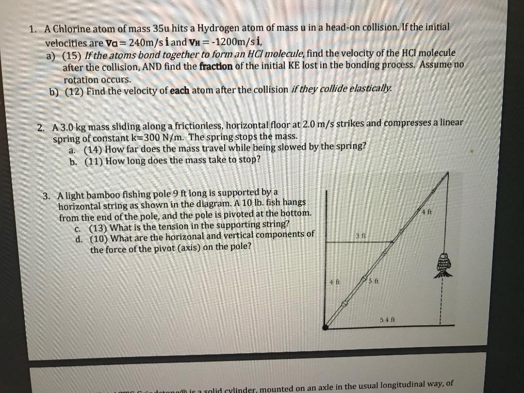 Solved 1. A Chlorine atom of mass 35u hits a Hydrogen atom | Chegg.com