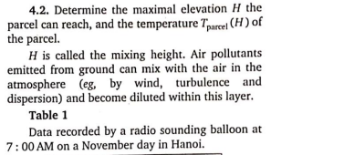 Solved 4. The mixing height 4.1. Table 1 shows air | Chegg.com