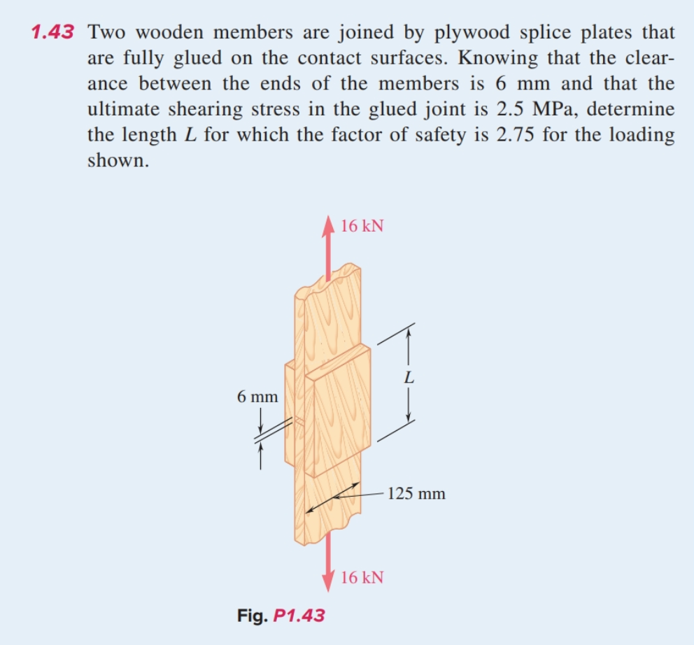 Solved 1.43 Two wooden members are joined by plywood splice | Chegg.com