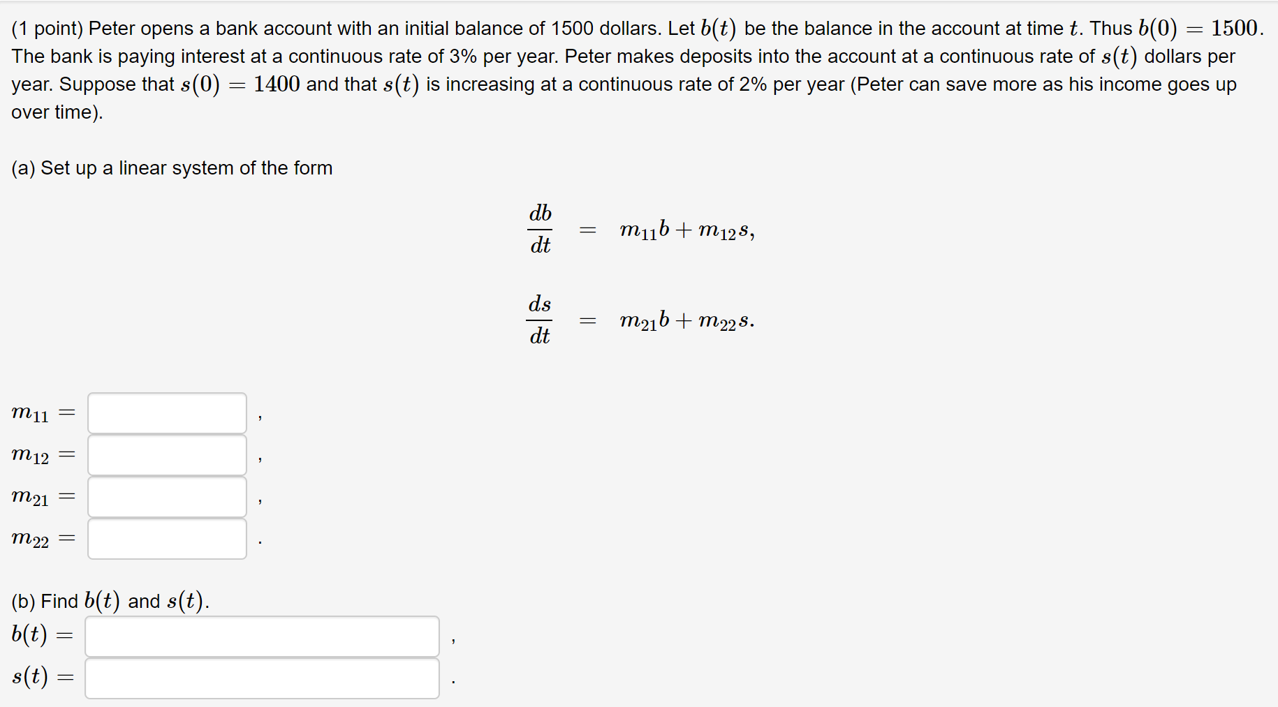 Solved = (1 point) Peter opens a bank account with an | Chegg.com
